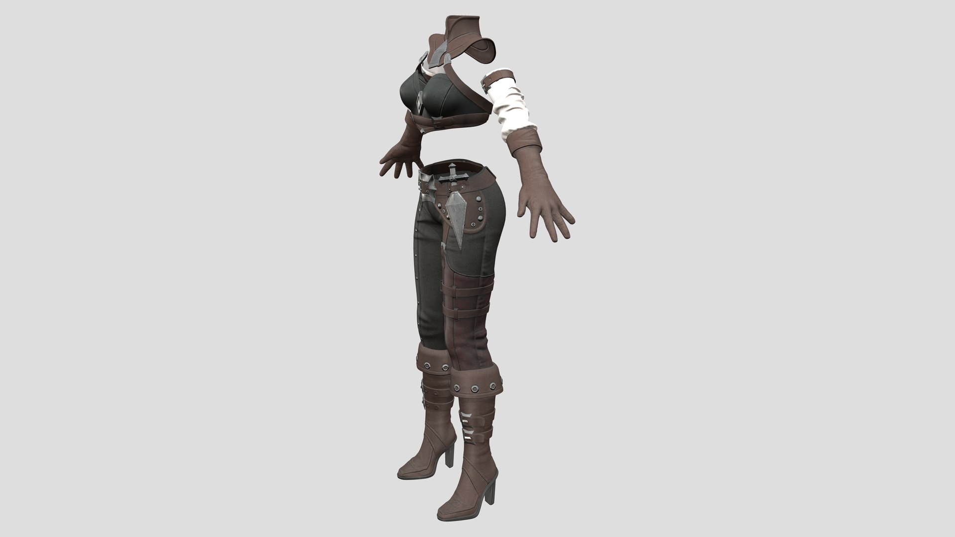 Female Warrior Pants Dagger Boots Top Gloves Outfit Model - TurboSquid ...