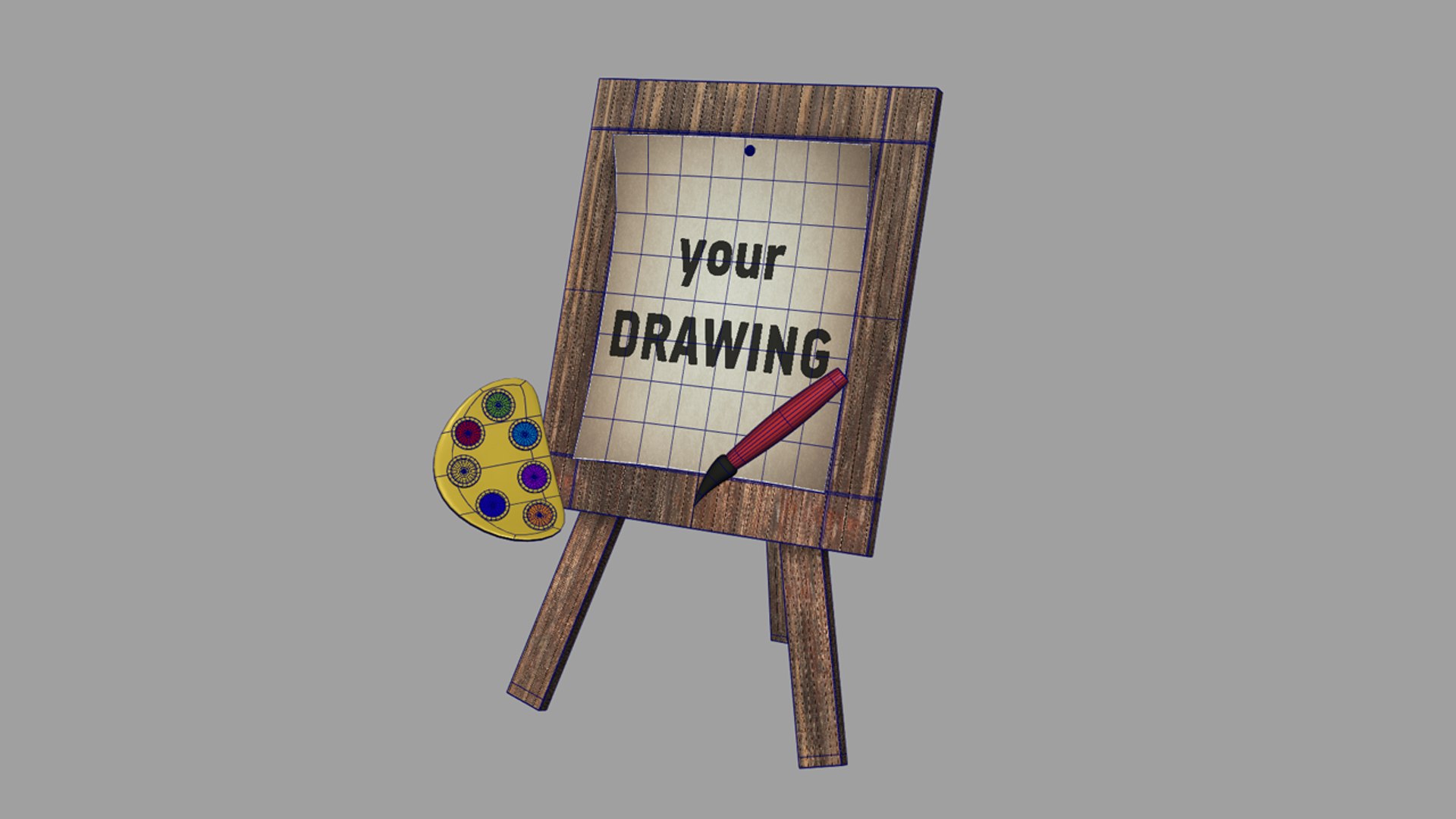 Cartoon Artist Drawing Board Obj