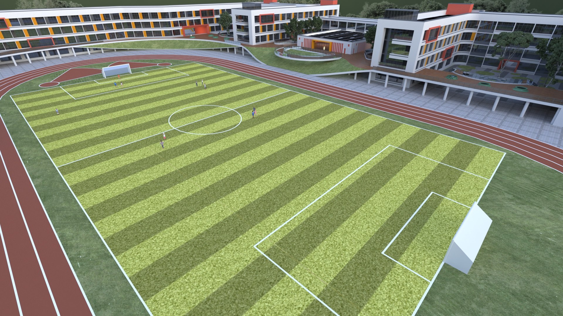 3D Model School Classroom Teaching Building Playground Lawn Football ...