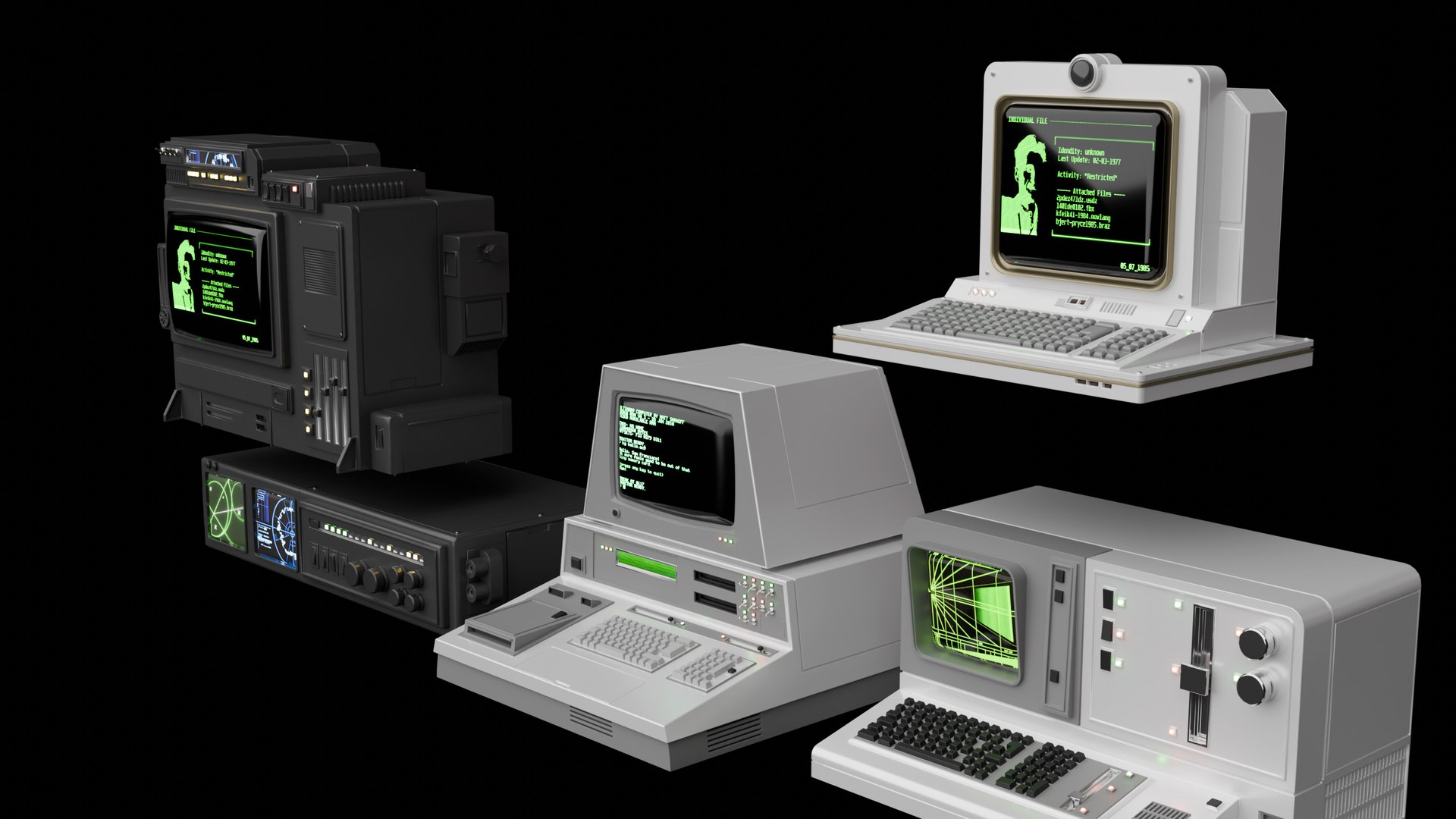 3D Retro Sci-Fi Computers Terminal Control Panel KIT 10 Models Model ...