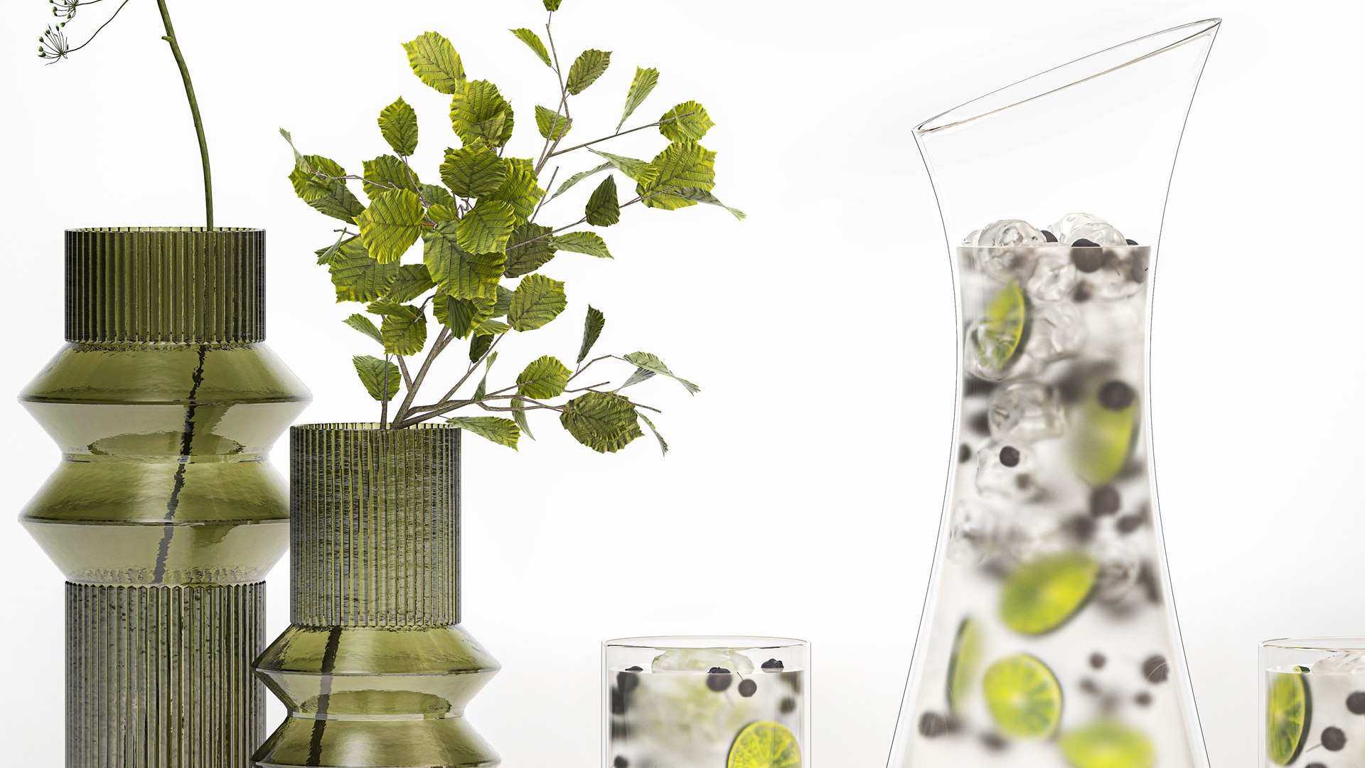 3D Model Bouquet Of Flowers With Carafe Of Lime Lemonade - TurboSquid ...