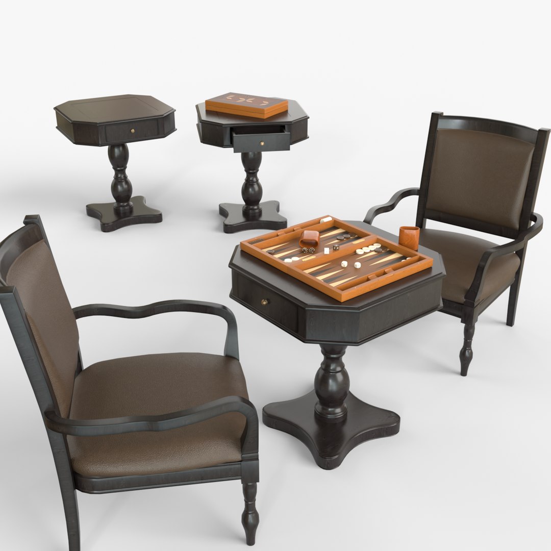 Backgammon Game With Table Chairs Set 3D Model - TurboSquid 2197559