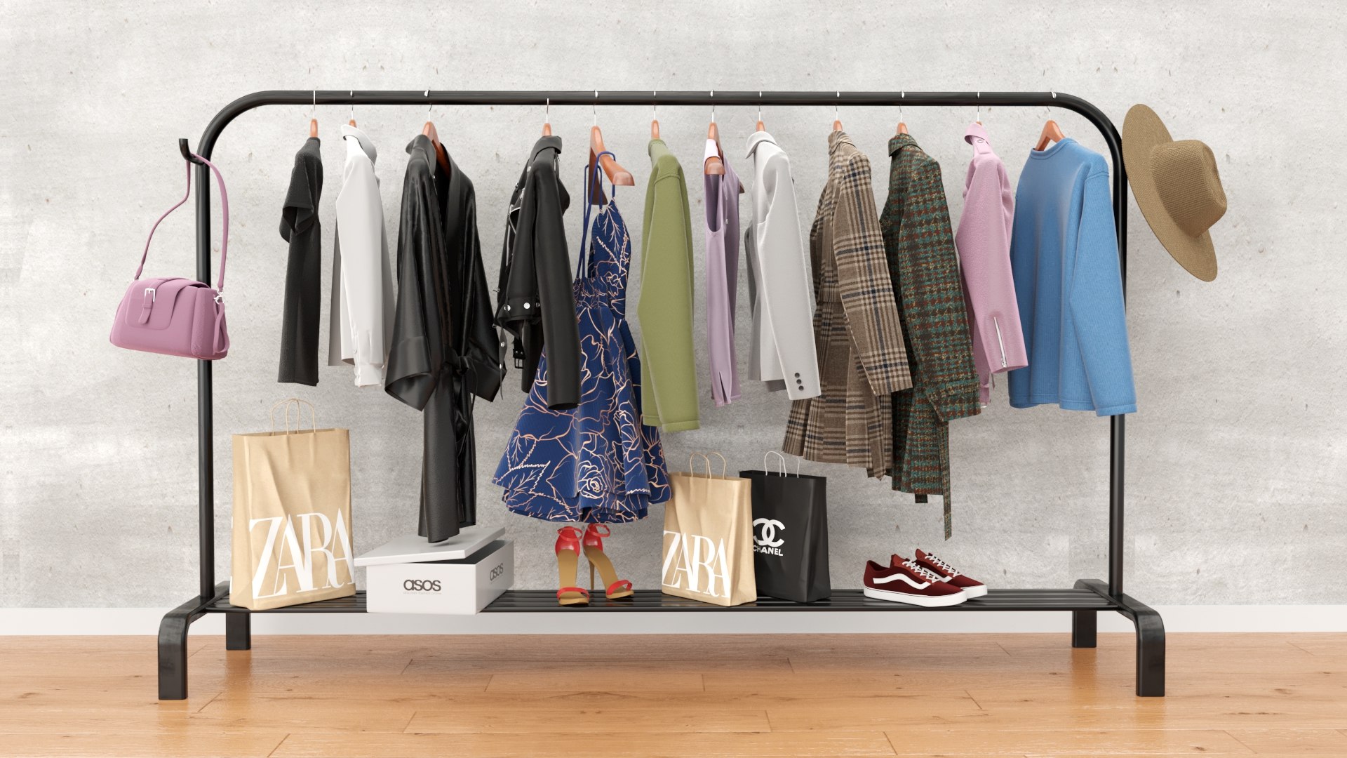 Realistic model of clothes on Rack collection 3D - TurboSquid 1811608