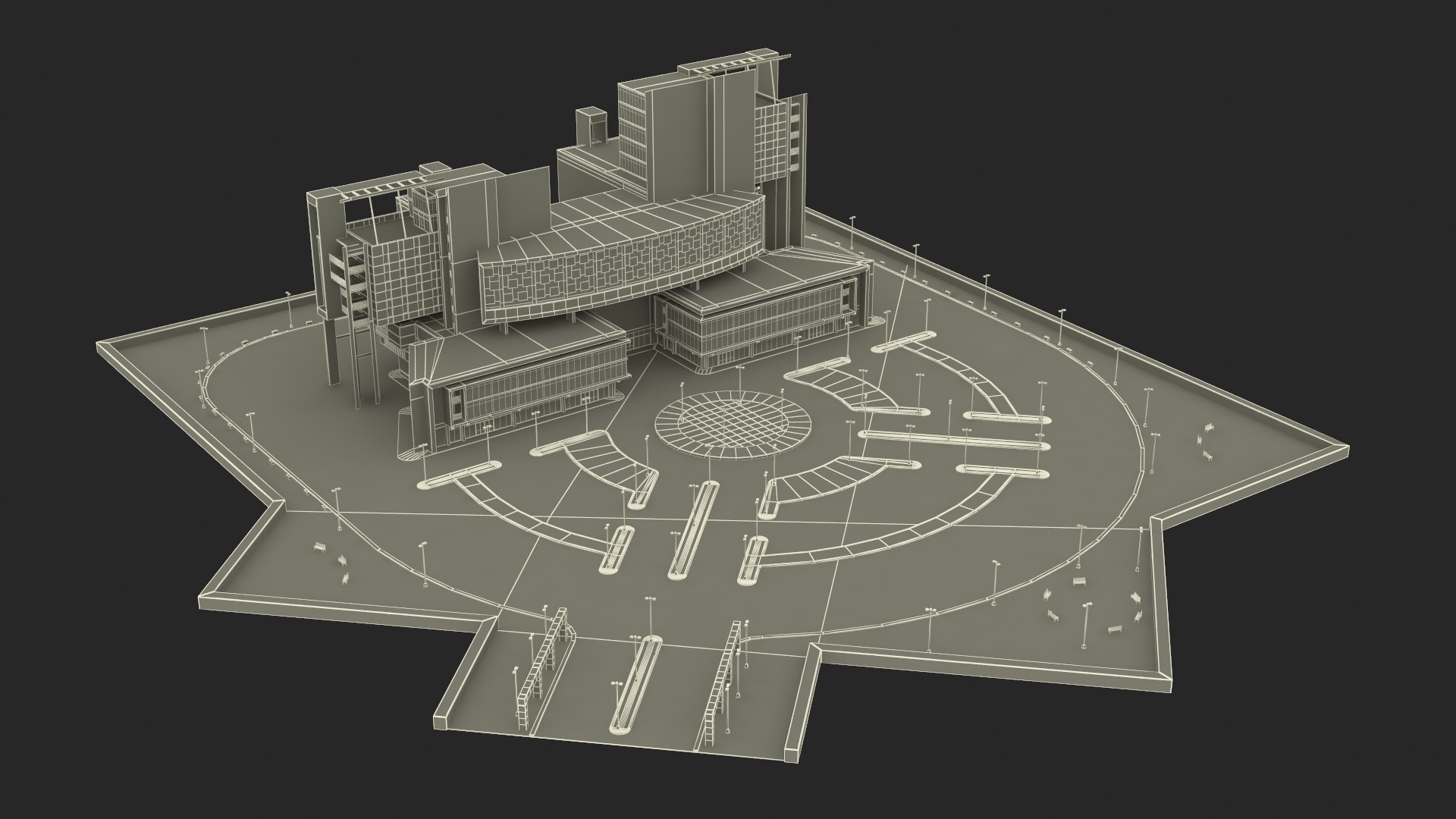 Modern Complex With Landscaping 3D Model - TurboSquid 2385255