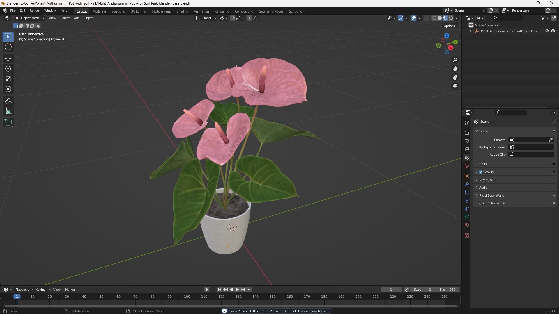 3D Plant Anthurium In Pot With Soil Pink Model - TurboSquid 2505224