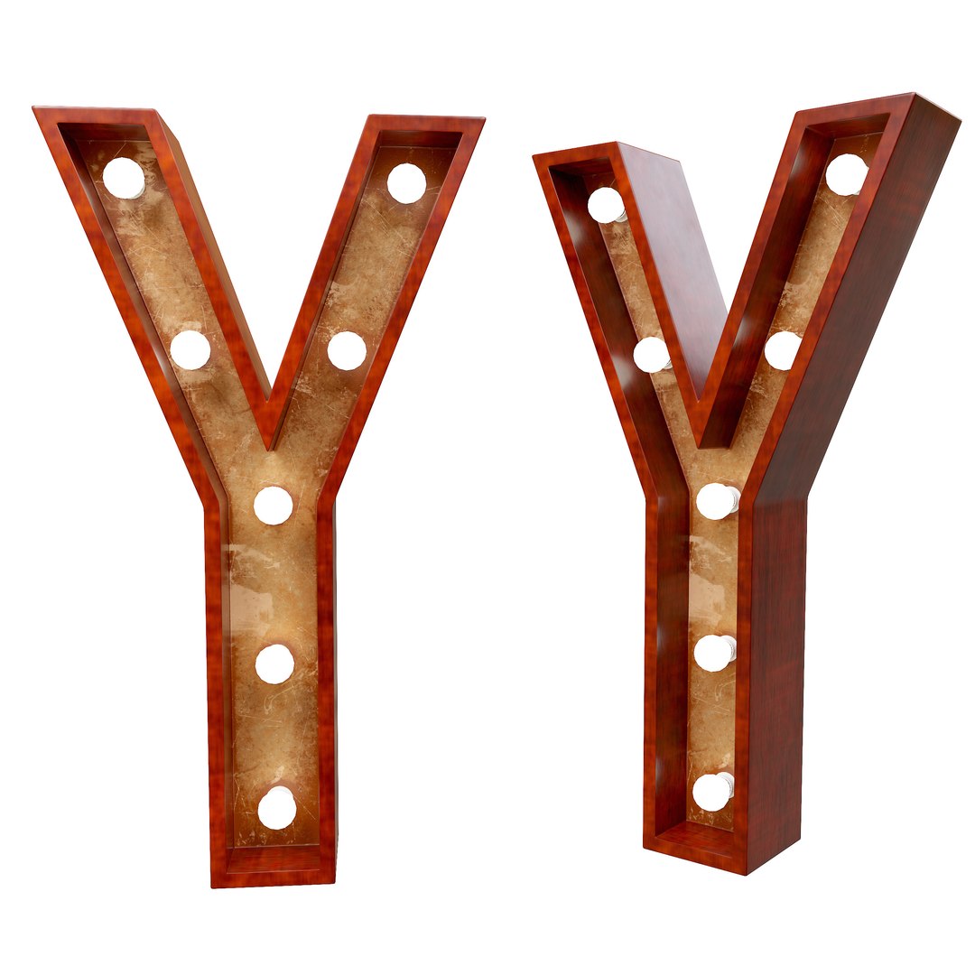 3D Marquee letter Y light bulb wooden glow sign model - TurboSquid 1974662