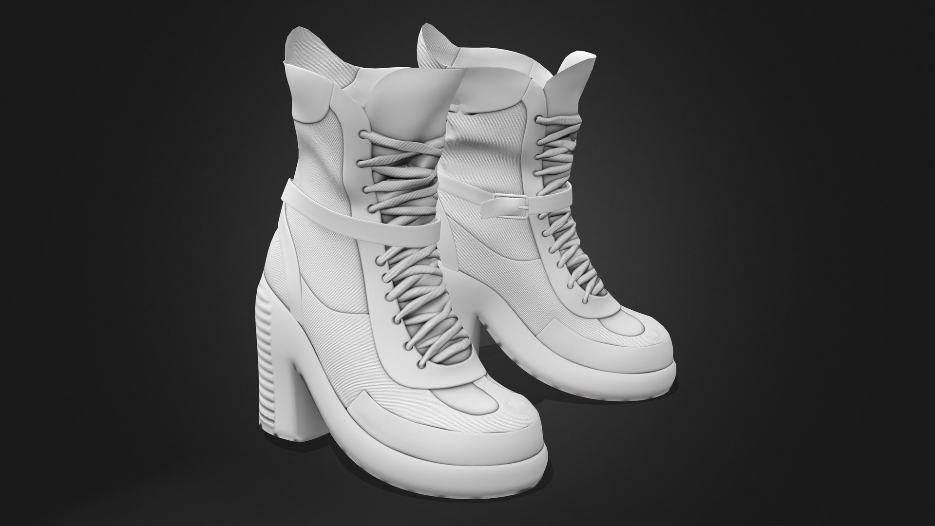 3D Beige Thick Heels Lace Up Sports Hip Hop Boots model - TurboSquid ...