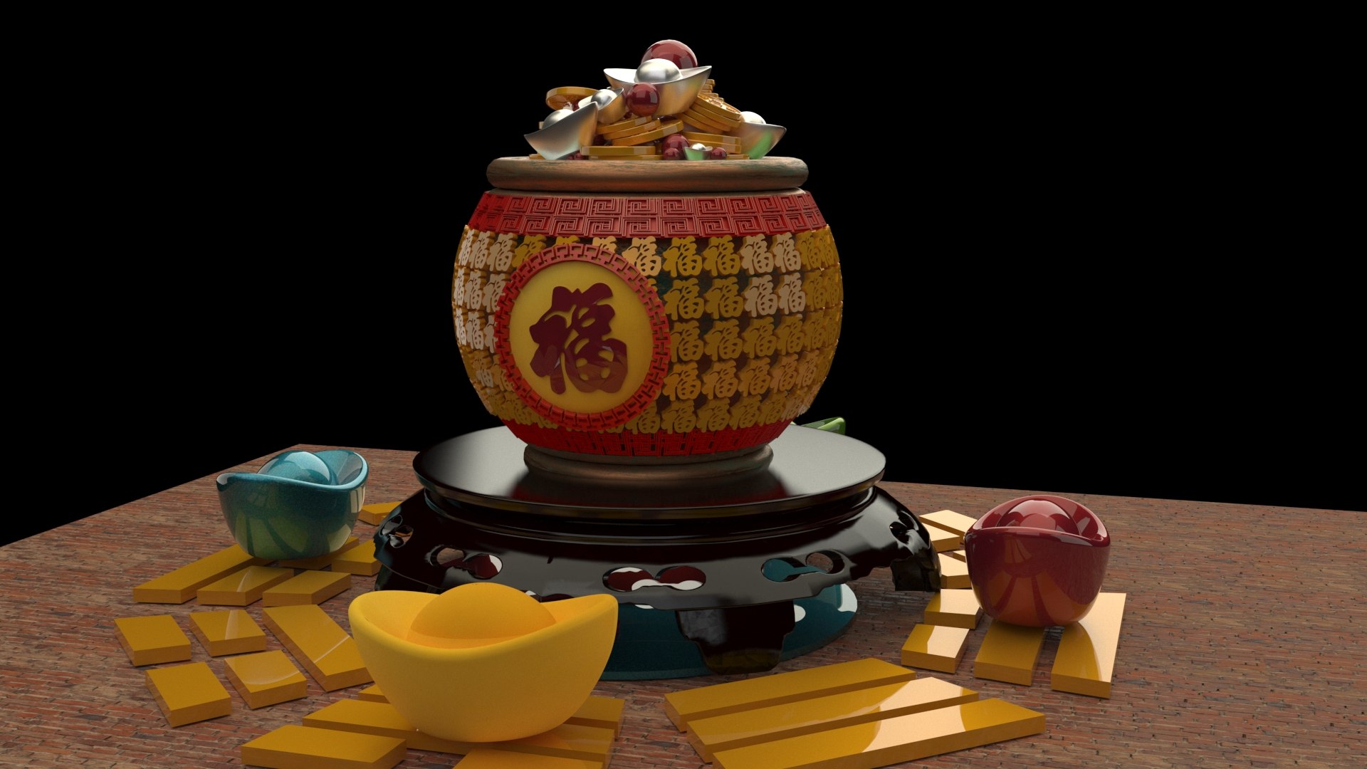 Chinese Treasure Pot 3D - TurboSquid 2145871