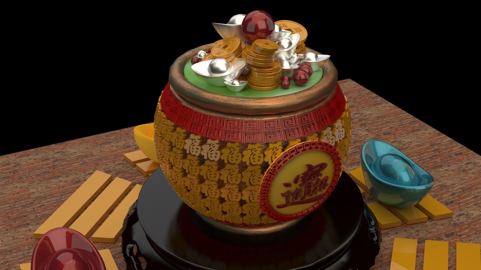 Chinese Treasure Pot 3D - TurboSquid 2145871