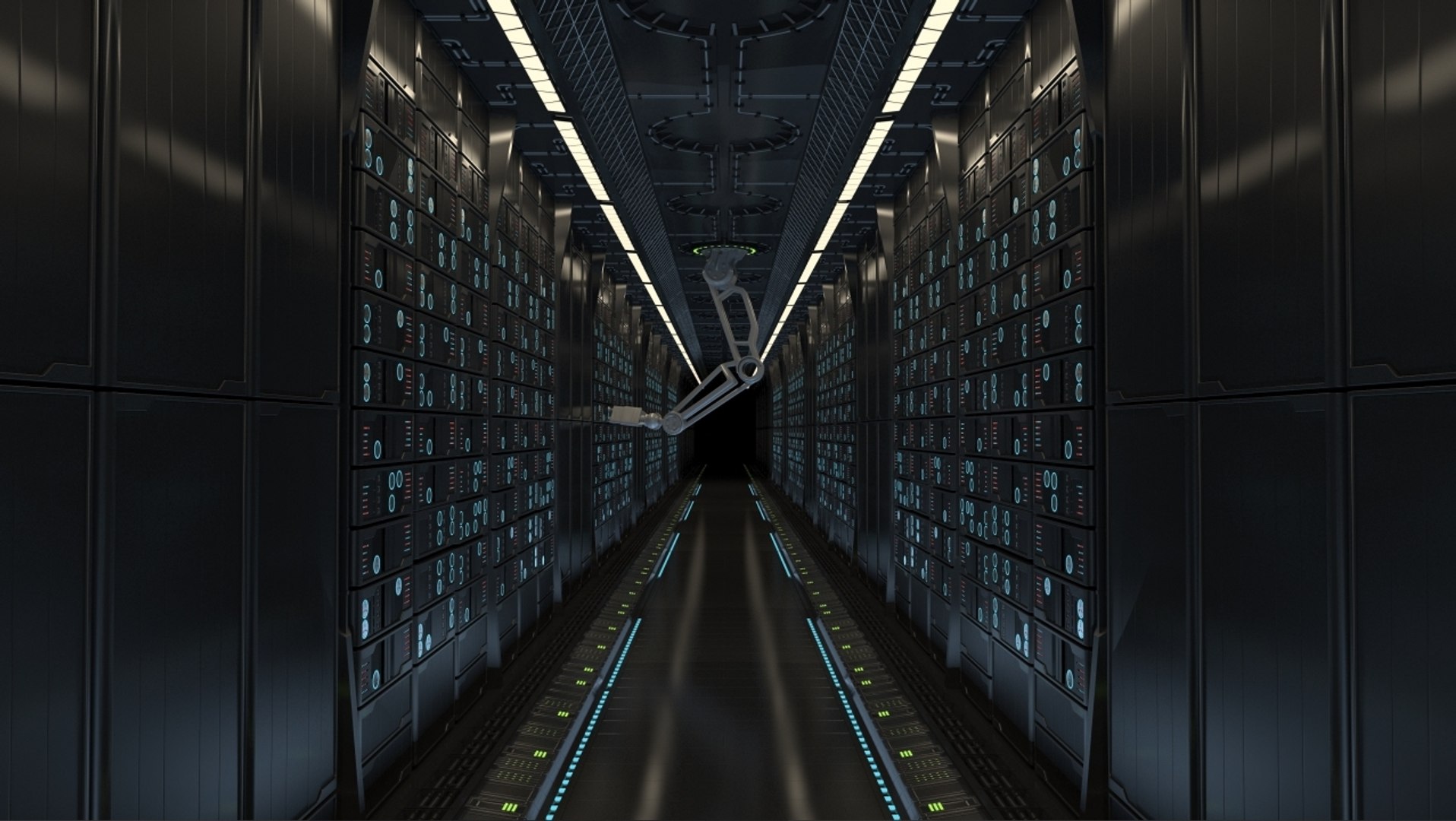 Obj Futuristic Server Room Robotic Arms