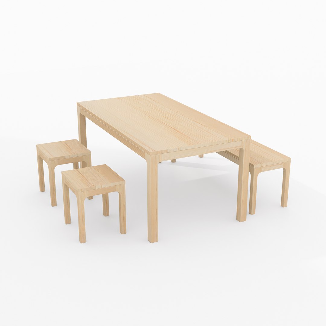 WOODONE Japanese Dining Table Set 3D Model - TurboSquid 2139630