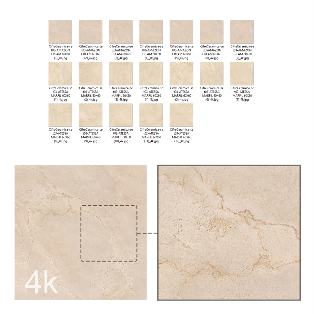 3D Cifre Ceramica Set 03 - Bundle - Beige And Cream Marble - 4k Textures Model - TurboSquid 2398276