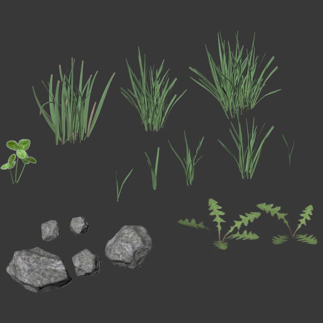 3D Green grass with stones in a clearing - TurboSquid 1768453