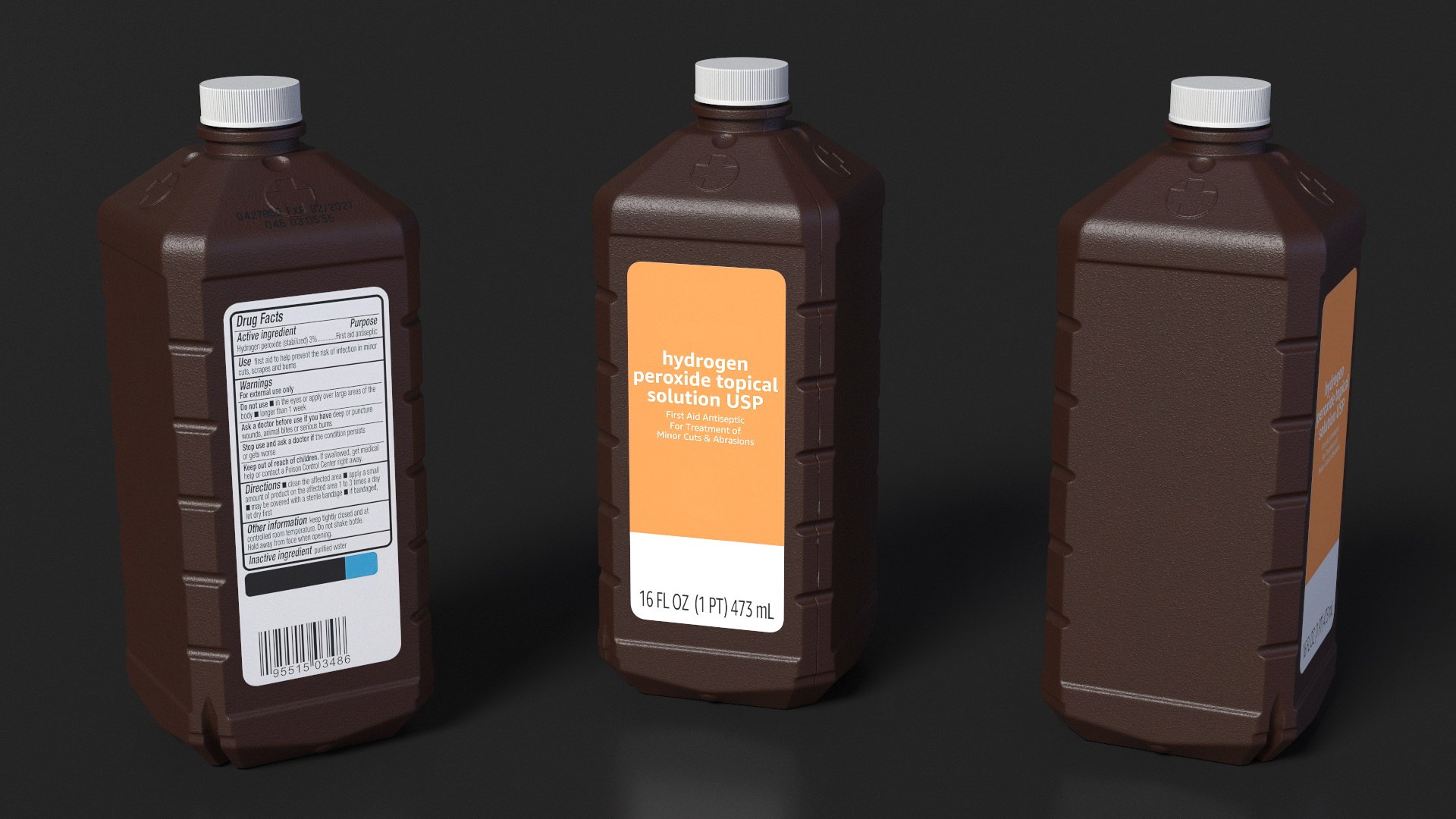 3D Plastic Medicine Bottle Hydrogen Peroxide 16 Fl Oz Model ...