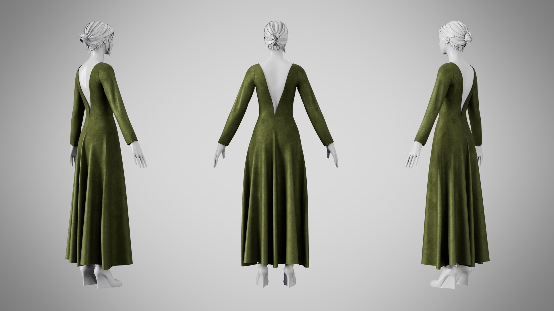 3D Model Dress 35 Olive Green Velvet - TurboSquid 2519222