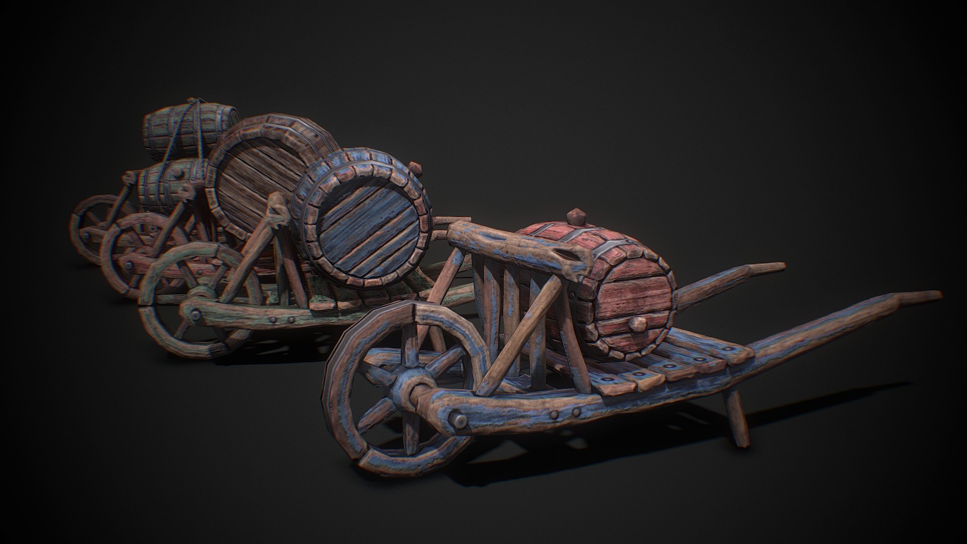 Wheelbarrow 1 WOOD RED GREEN BLUE model - TurboSquid 2015366
