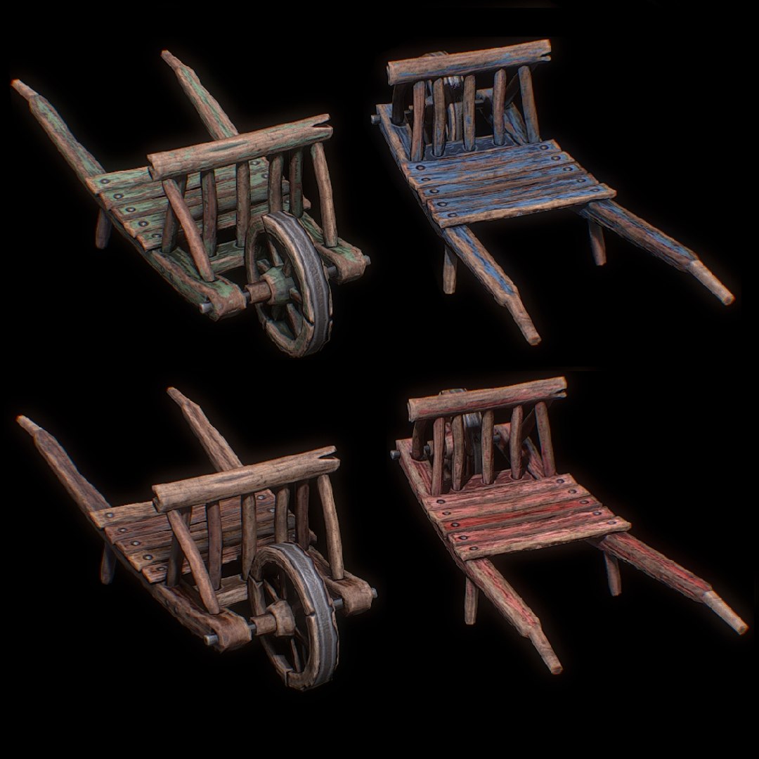 Wheelbarrow 1 WOOD RED GREEN BLUE Model - TurboSquid 2015366