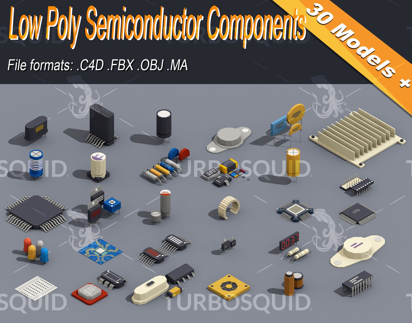 3D Model Low Poly Semiconductor Components Isometric Low-poly 3D Model ...