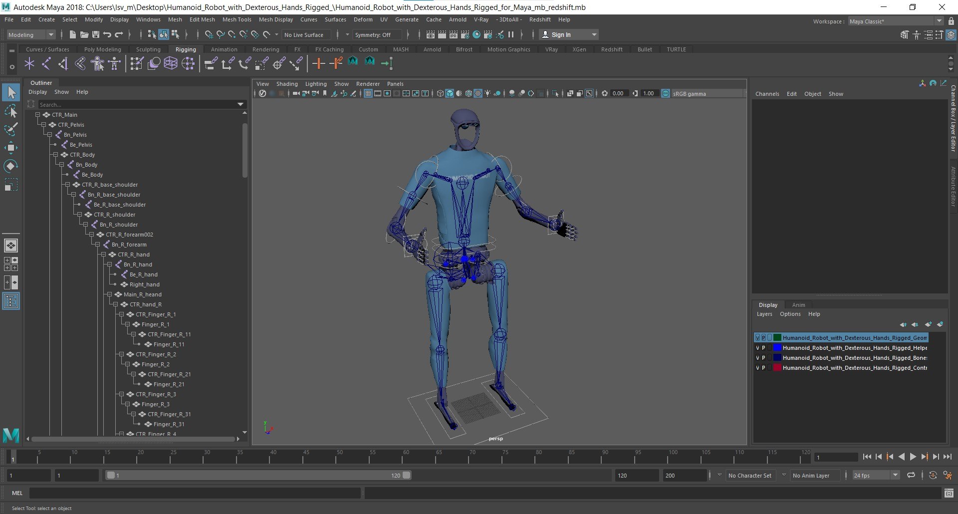 Humanoid Robot With Dexterous Hands Rigged For Maya 3D Model ...