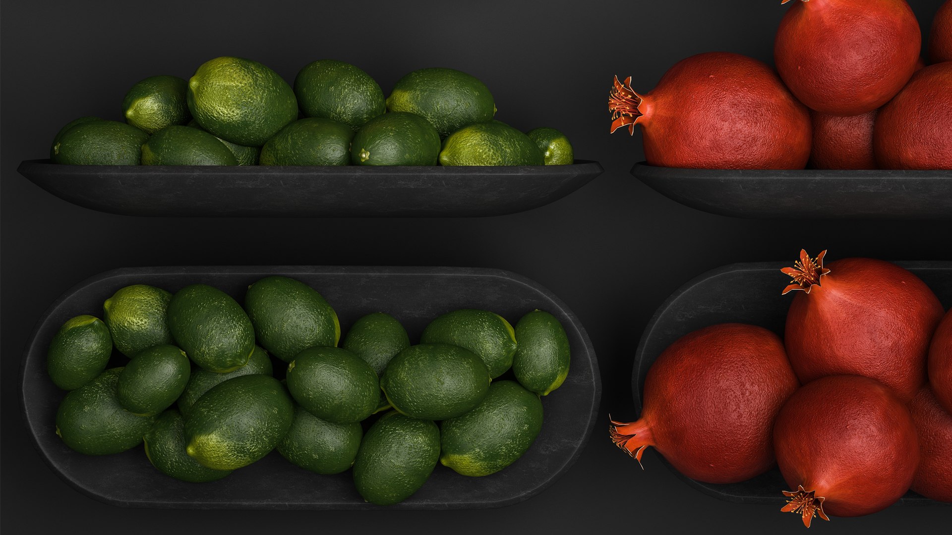 3D Set Of Fruits Lime Lemon Citrus Pomegranate Model - TurboSquid 1957527