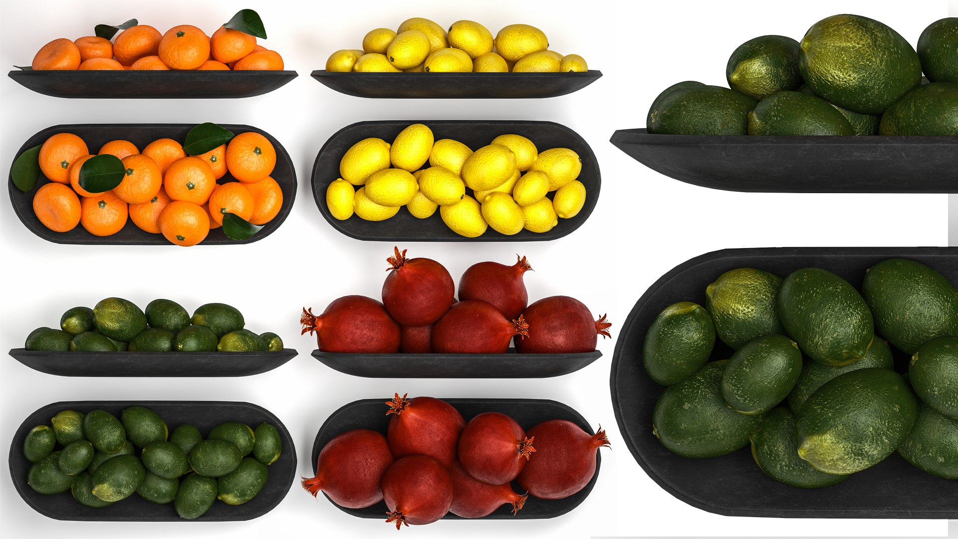 3D Set Of Fruits Lime Lemon Citrus Pomegranate Model - TurboSquid 1957527