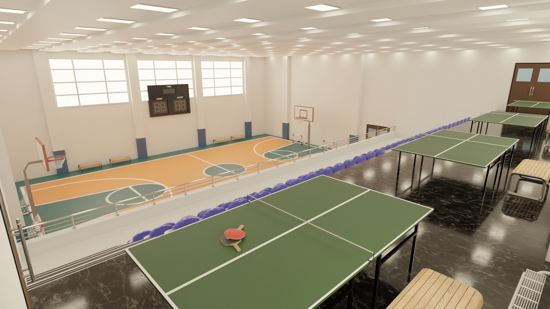 Sports Hall Basketball Court Table Tennis Area Interior Model ...