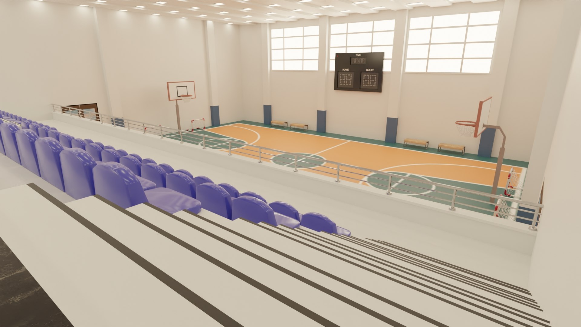 Sports Hall Basketball Court Table Tennis Area Interior Model ...