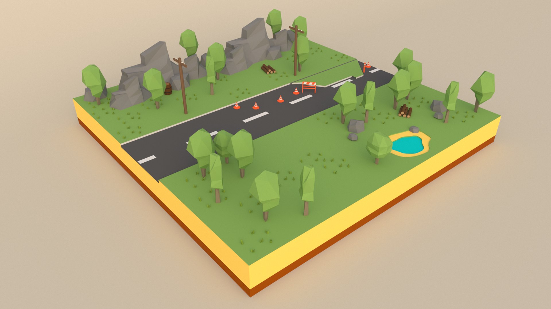 Cartoon Terrain Forest 3D Model - TurboSquid 1656894