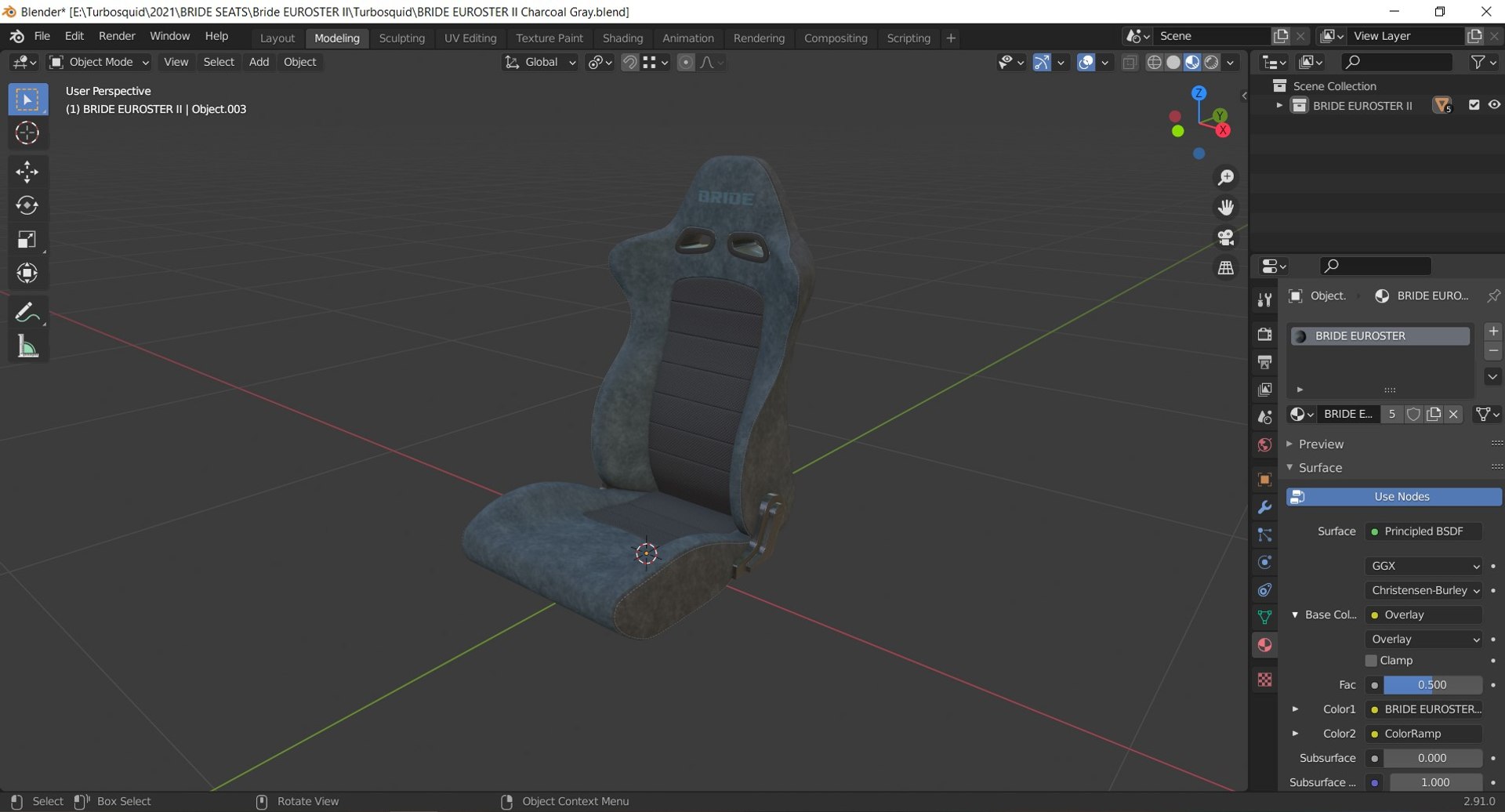 BRIDE EUROSTER II Charcoal Gray Seat 3D Model - TurboSquid 1790787
