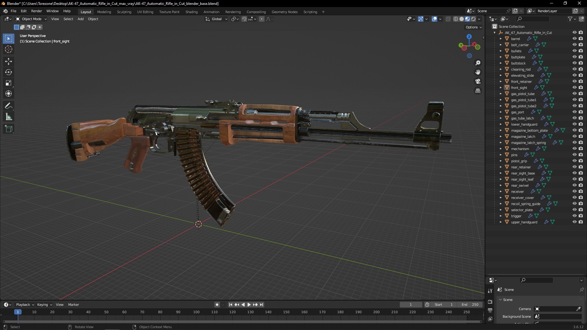 AK-47 Automatic Rifle In Cut 3D Model - TurboSquid 2307829
