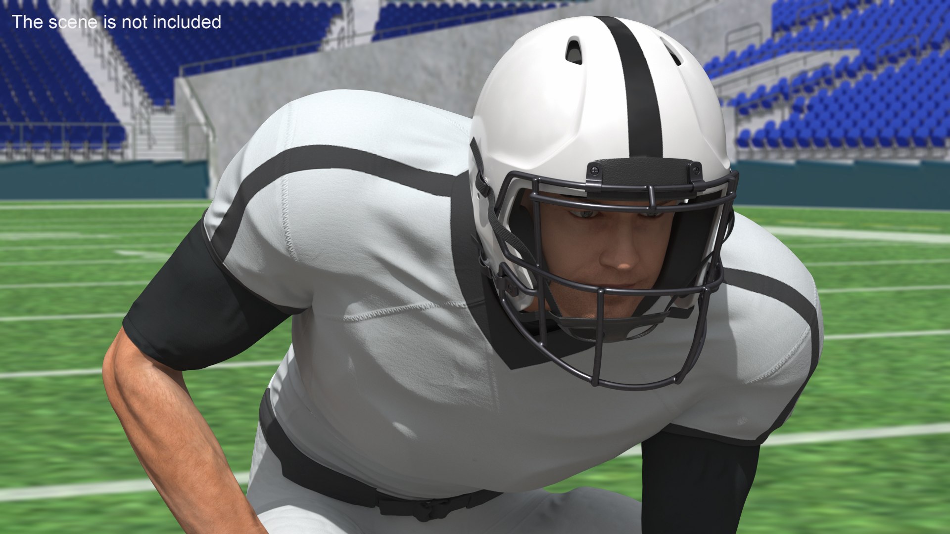 3D Model Crouching American Football Player White Uniform - TurboSquid ...