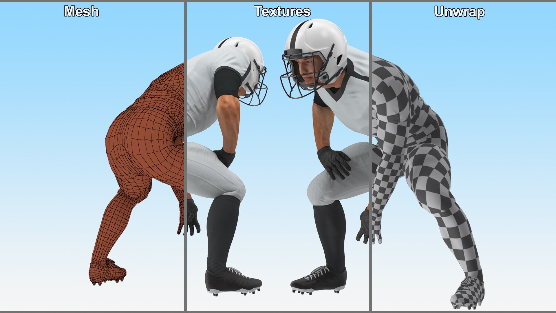 3D Model Crouching American Football Player White Uniform - TurboSquid ...