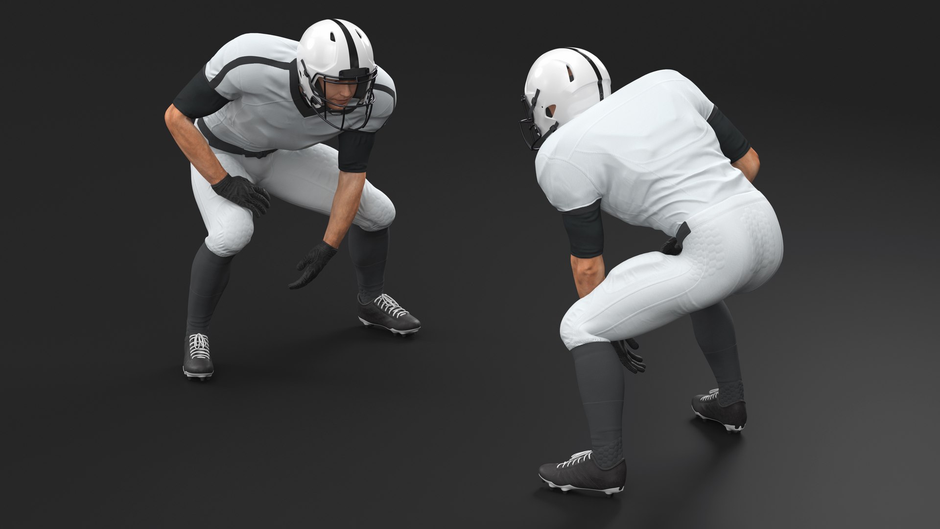 3D Model Crouching American Football Player White Uniform - TurboSquid ...