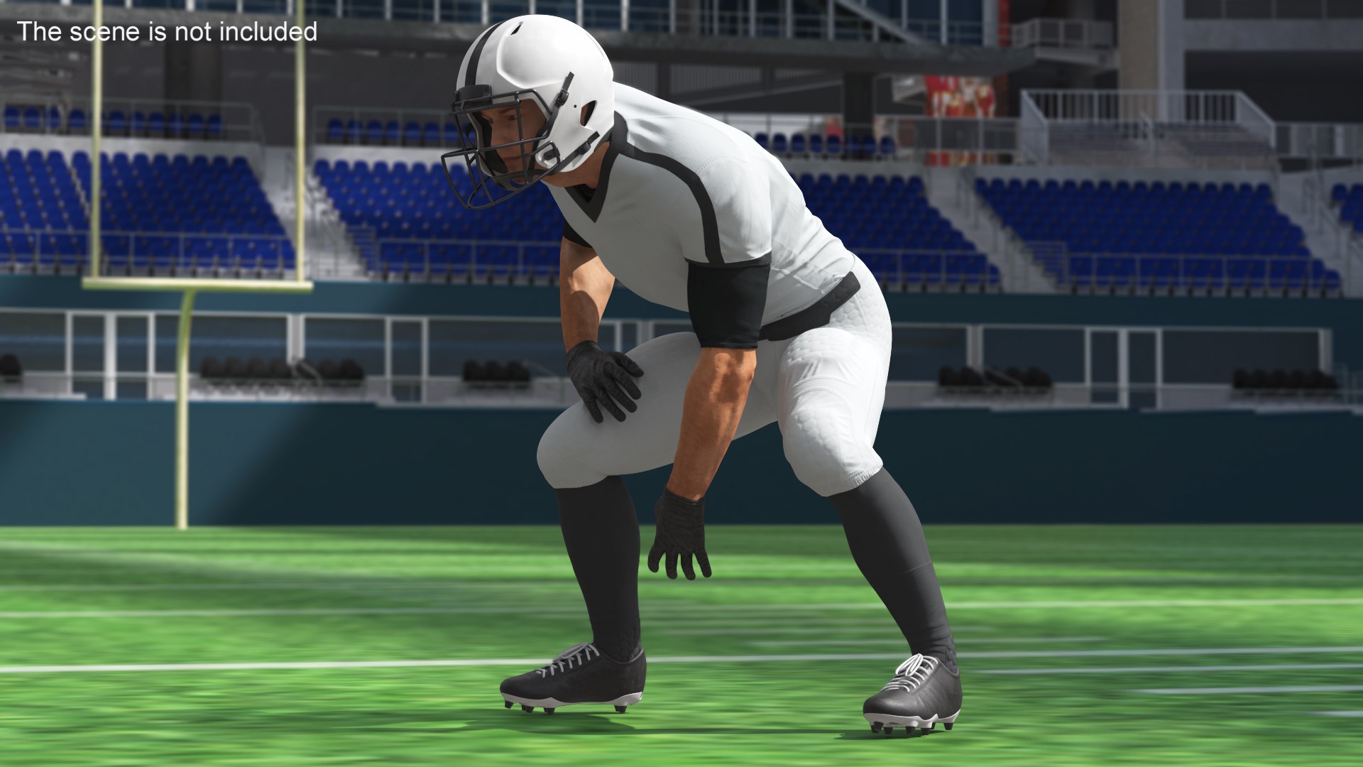 3D Model Crouching American Football Player White Uniform - TurboSquid ...