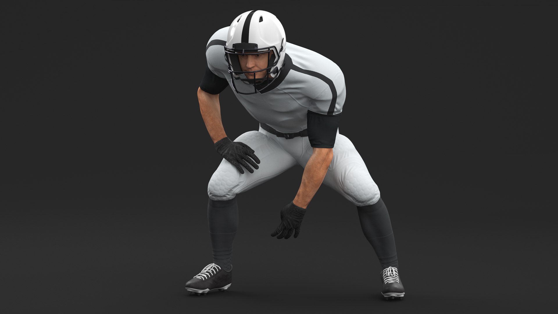 3D Model Crouching American Football Player White Uniform - TurboSquid ...