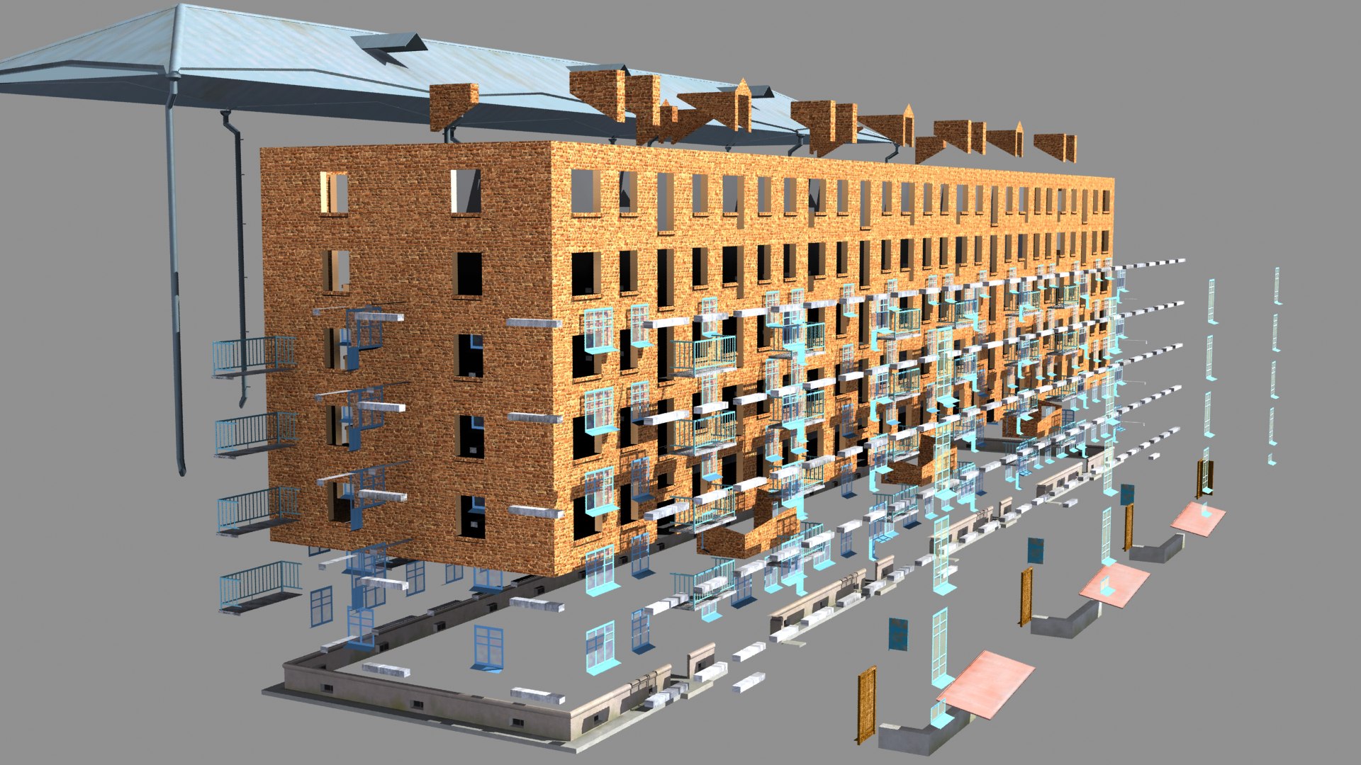 Red Brick Building Model - TurboSquid 2167943