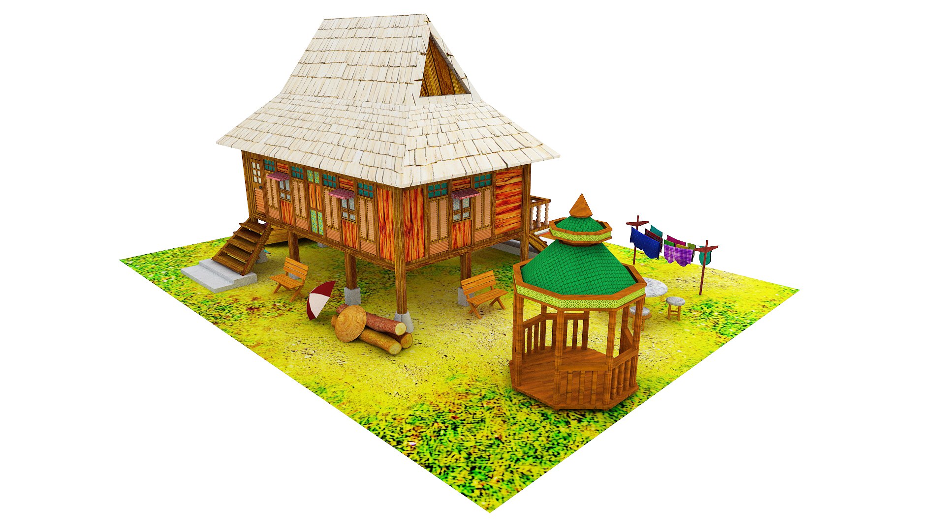 3D Cartoon Malay House Model - TurboSquid 1924808