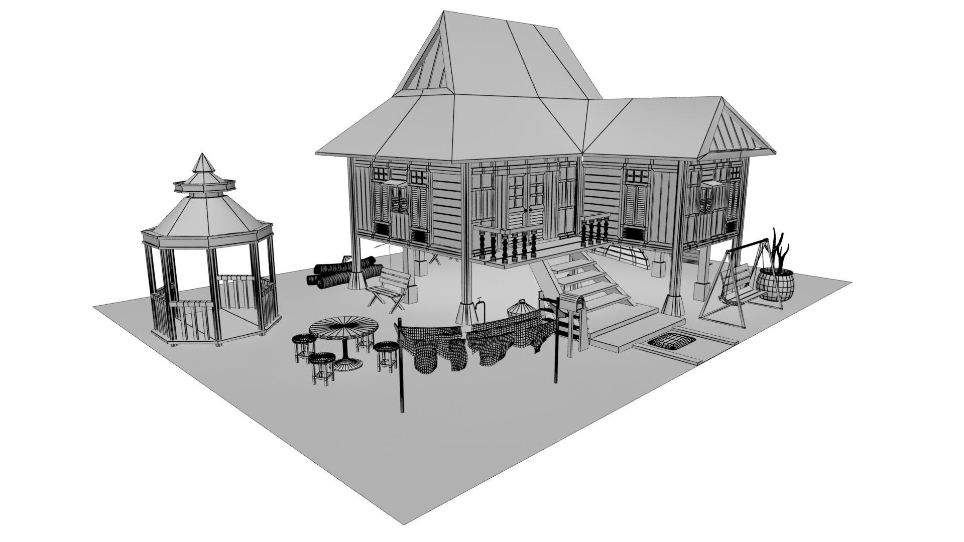 3D Cartoon Malay House Model - TurboSquid 1924808