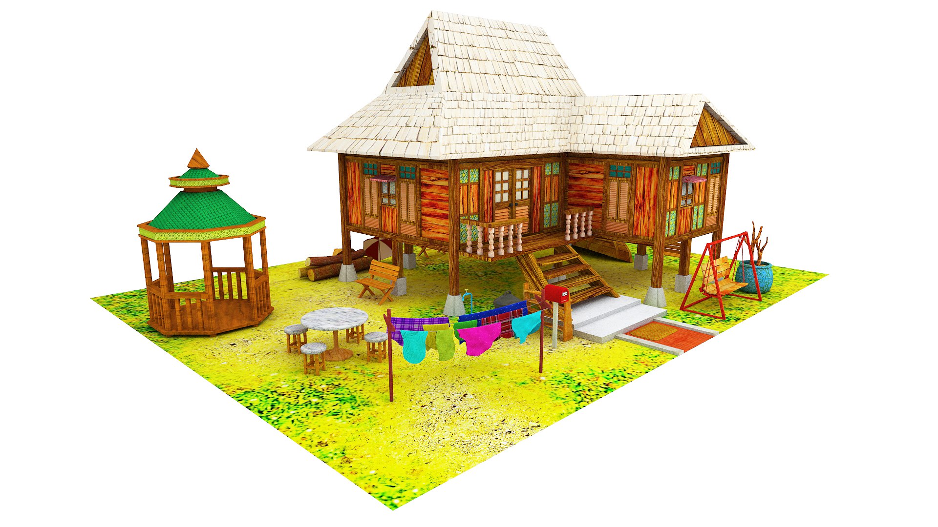 3D Cartoon Malay House Model - TurboSquid 1924808