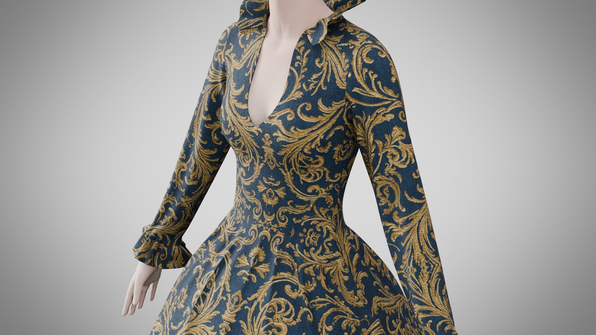 Dress 30 Royal Baroque Brocade V2 3D - TurboSquid 2486122