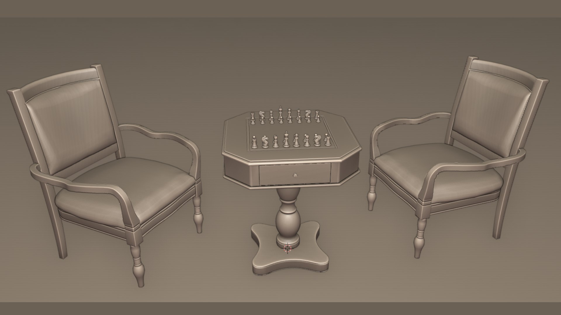 3D Dark Chess And Pedestal Game Table And Chairs - TurboSquid 2184705
