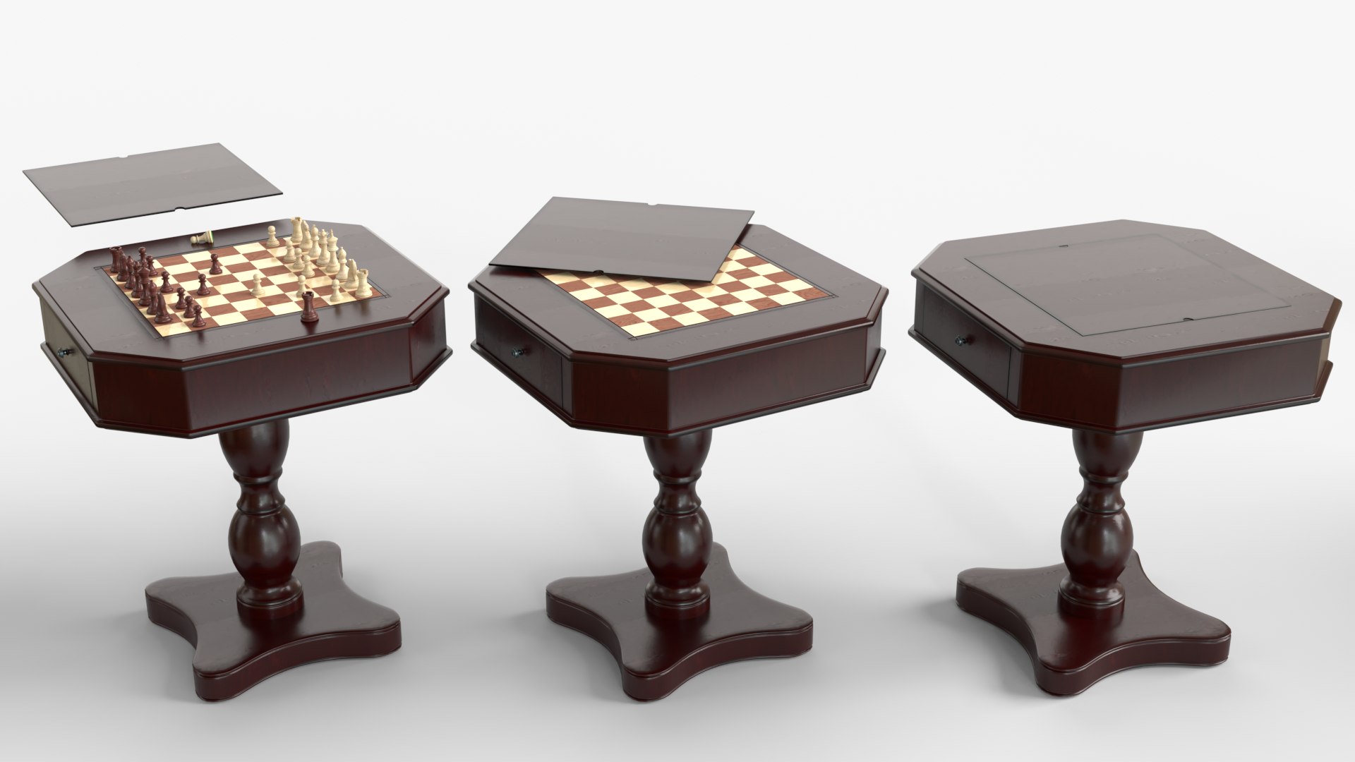 3D Dark Chess And Pedestal Game Table And Chairs - TurboSquid 2184705