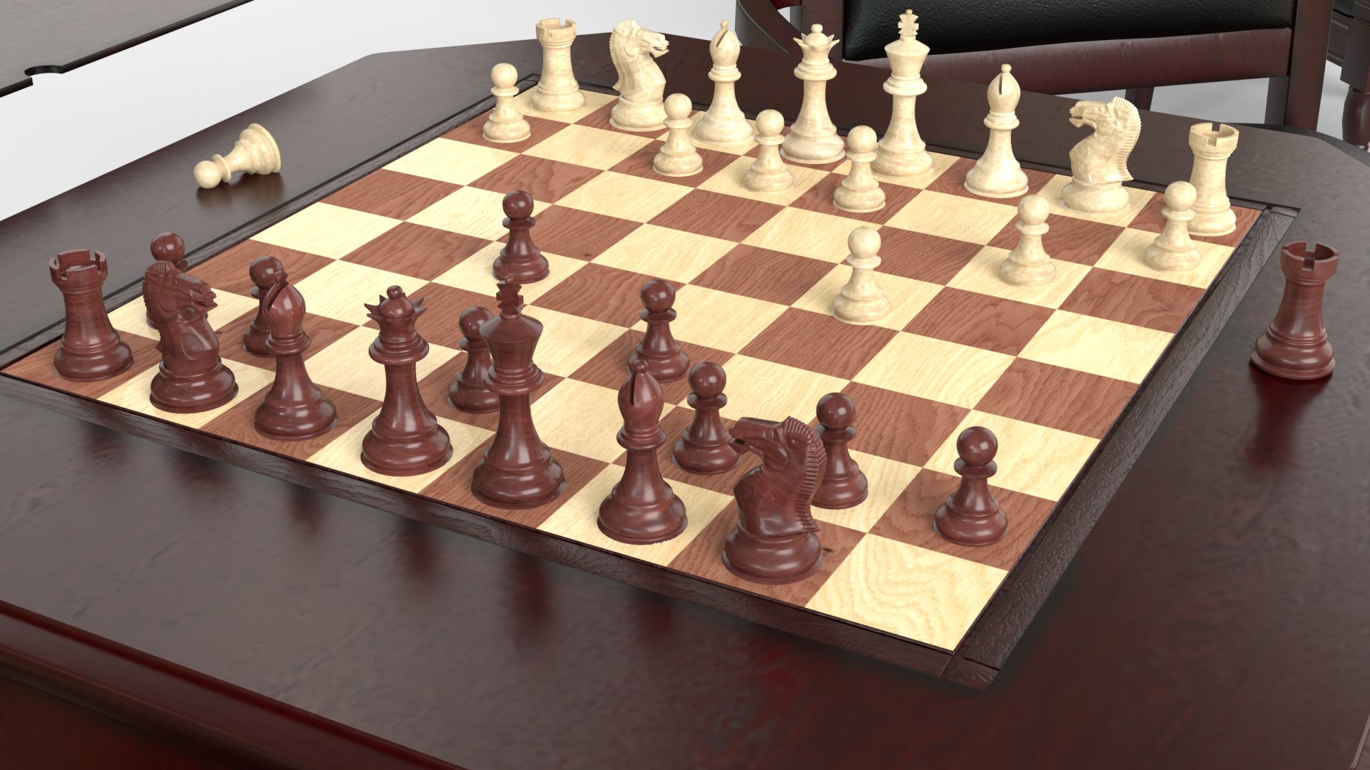 3D Dark Chess And Pedestal Game Table And Chairs - TurboSquid 2184705