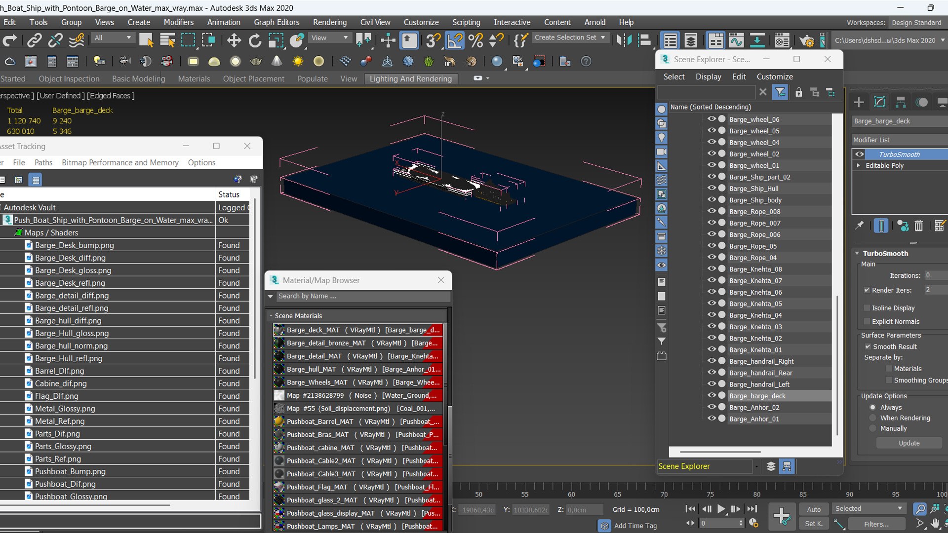 Push Boat Ship With Pontoon Barge On Water Model - TurboSquid 2373180