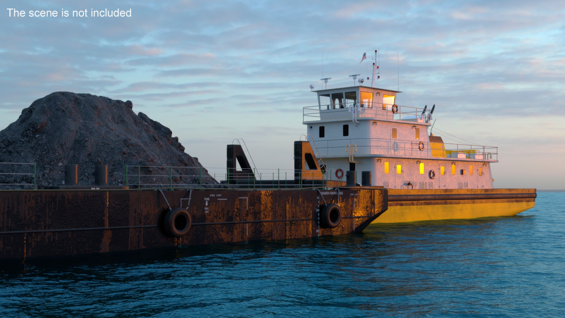 Push Boat Ship With Pontoon Barge On Water Model - TurboSquid 2373180
