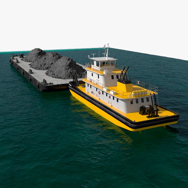 modelo 3d Barco de empuje con barcaza pontón en el agua - TurboSquid ...