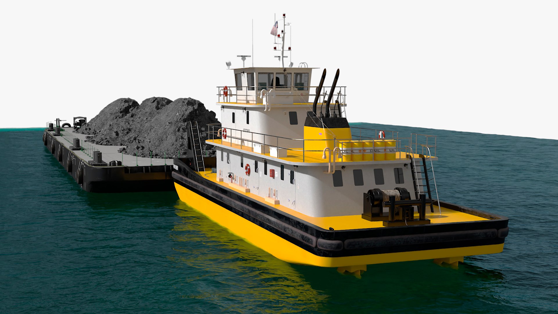 Push Boat Ship With Pontoon Barge On Water Model - TurboSquid 2373180