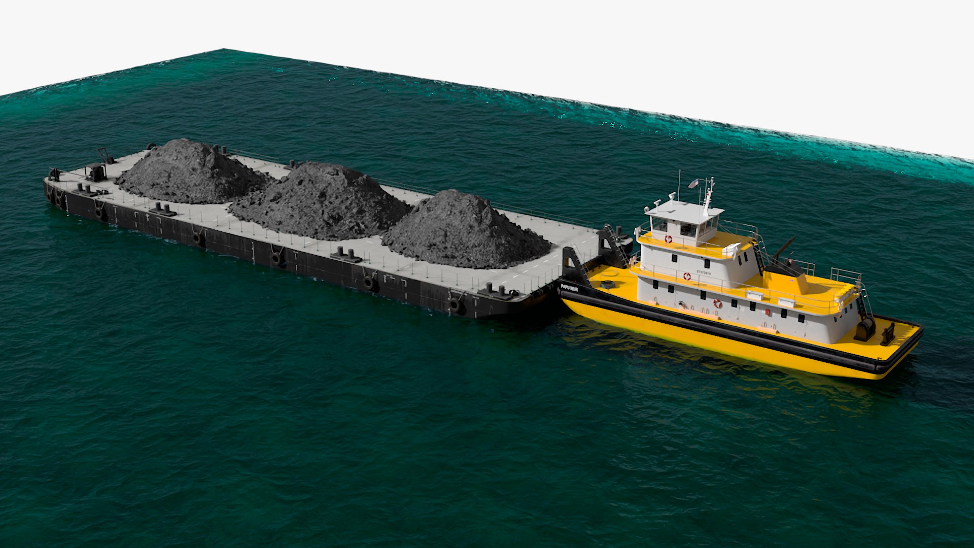 Push Boat Ship With Pontoon Barge On Water Model - TurboSquid 2373180