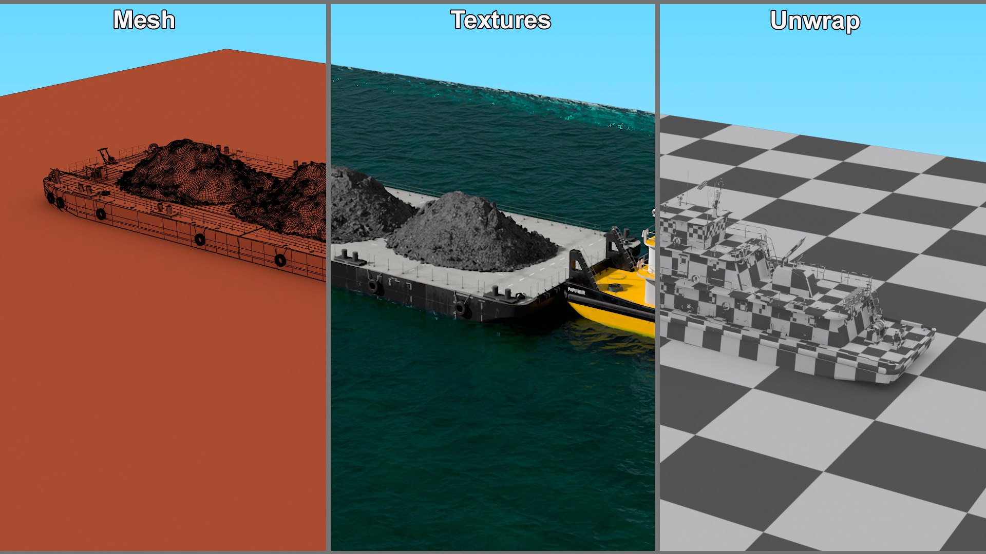 Push Boat Ship With Pontoon Barge On Water Model - TurboSquid 2373180