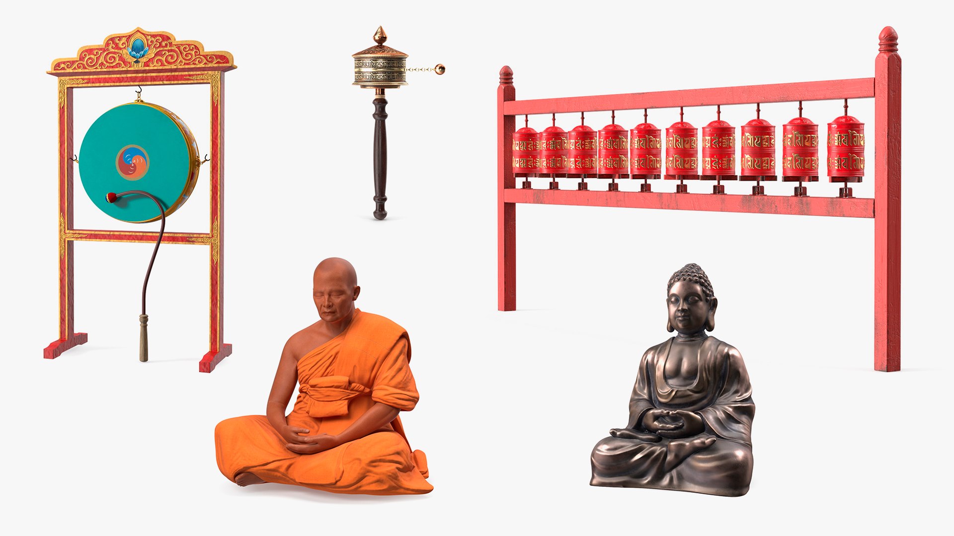 3D Buddhist Monk with Prayer Wheels Collection 4 - TurboSquid 2115328